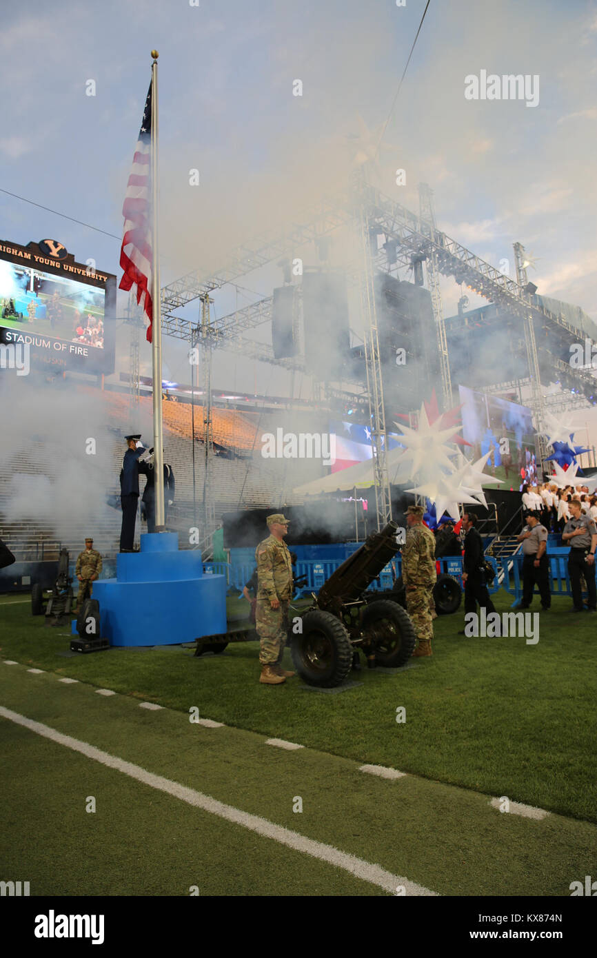 US Army National Guard perform ceremonial duties at sports event at the ...