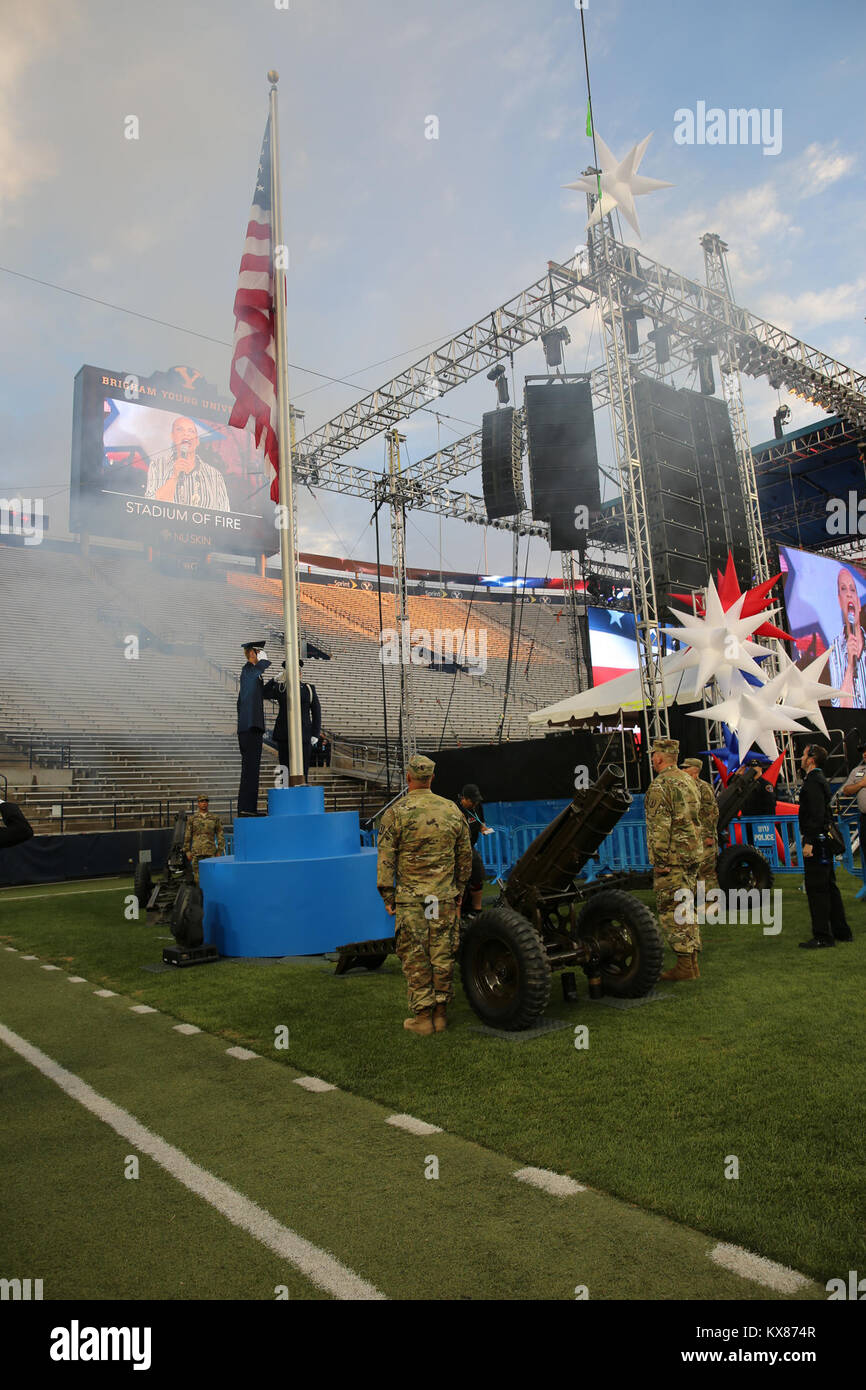 US Army National Guard perform ceremonial duties at sports event at the ...