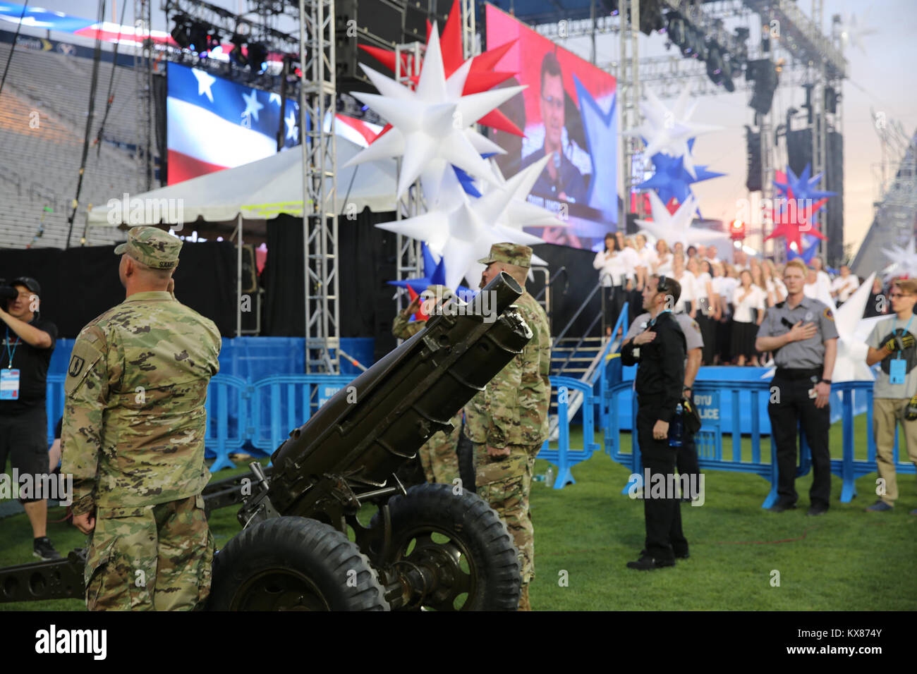 US Army National Guard perform ceremonial duties at sports event at the ...