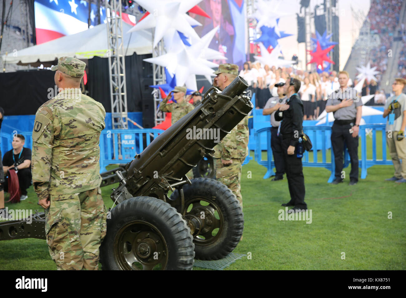 US Army National Guard perform ceremonial duties at sports event at the ...