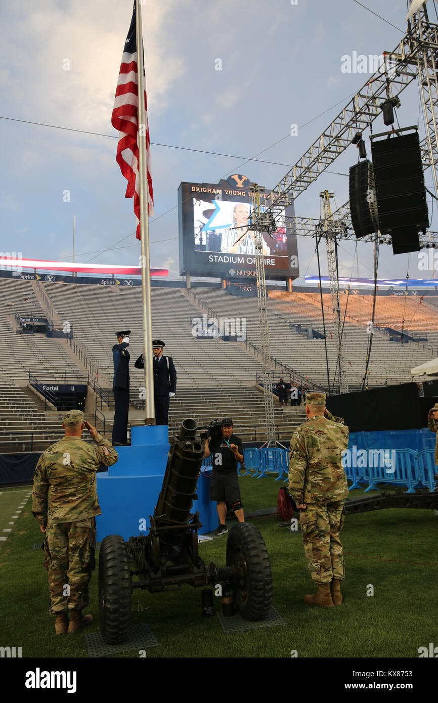 US Army National Guard perform ceremonial duties at sports event at the ...