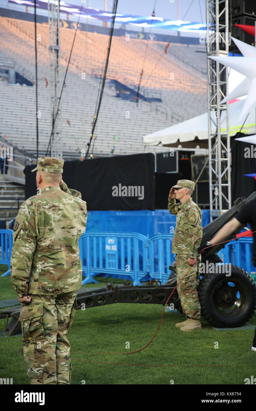 US Army National Guard perform ceremonial duties at sports event at the ...