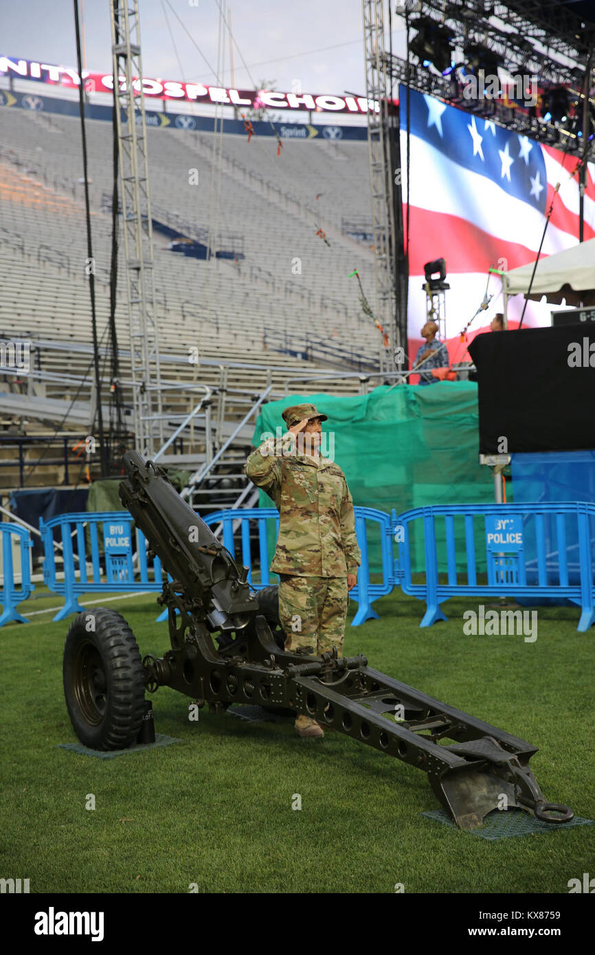 US Army National Guard perform ceremonial duties at sports event at the ...