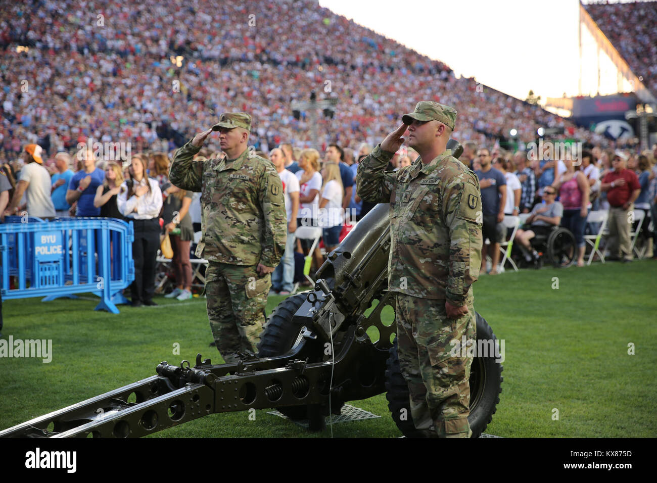 US Army National Guard perform ceremonial duties at sports event at the ...