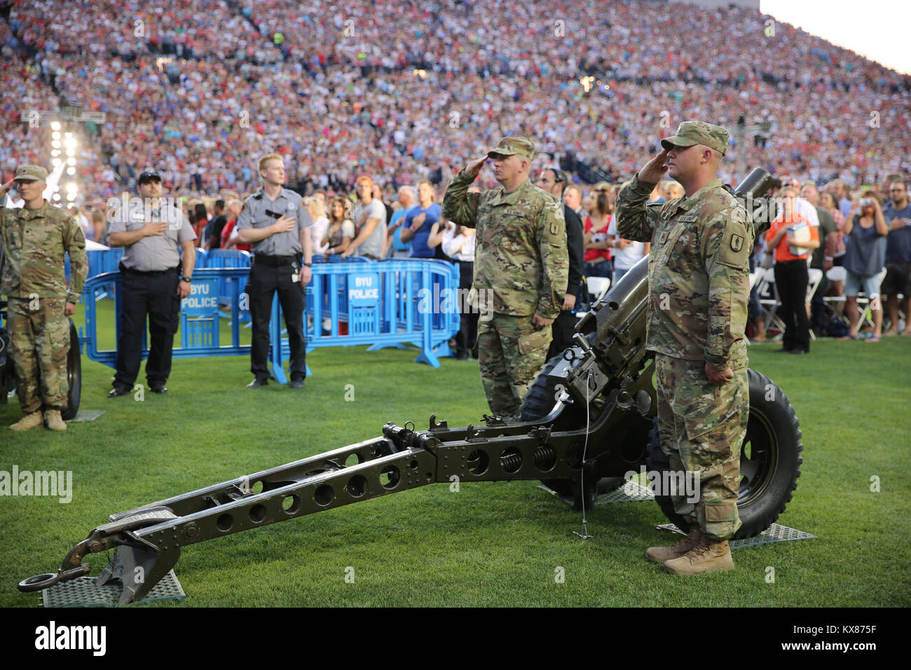 US Army National Guard perform ceremonial duties at sports event at the ...
