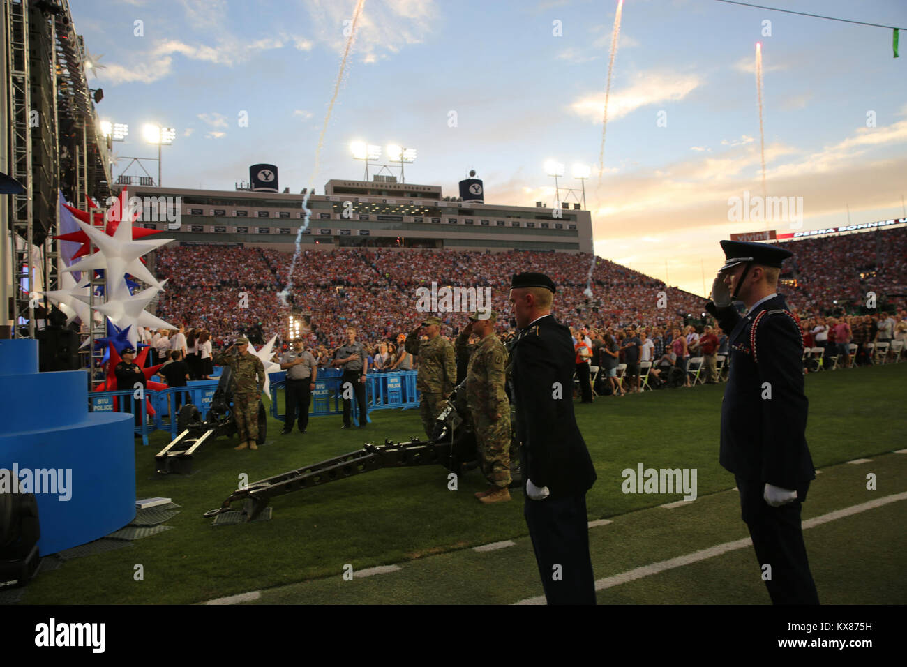 US Army National Guard perform ceremonial duties at sports event at the ...