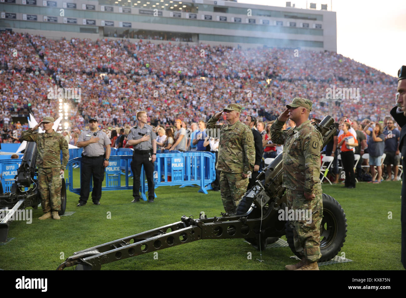 US Army National Guard perform ceremonial duties at sports event at the ...