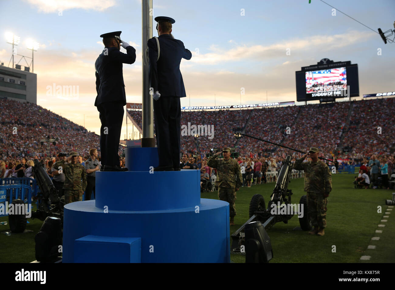 US Army National Guard perform ceremonial duties at sports event at the ...