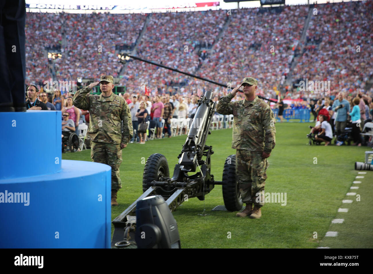 US Army National Guard perform ceremonial duties at sports event at the ...