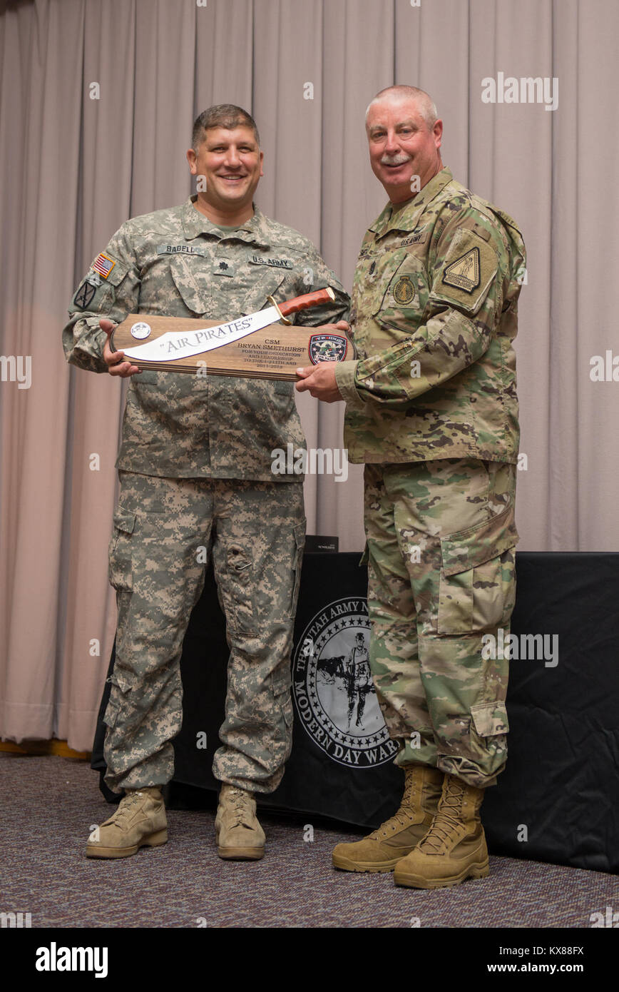 US Army National Guard with family at wards and promotion presentation ...