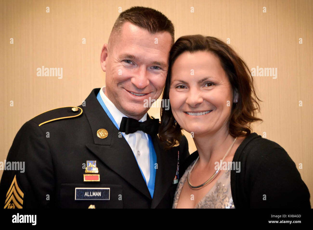 US military National Guard personnel in dress uniform with family and ...