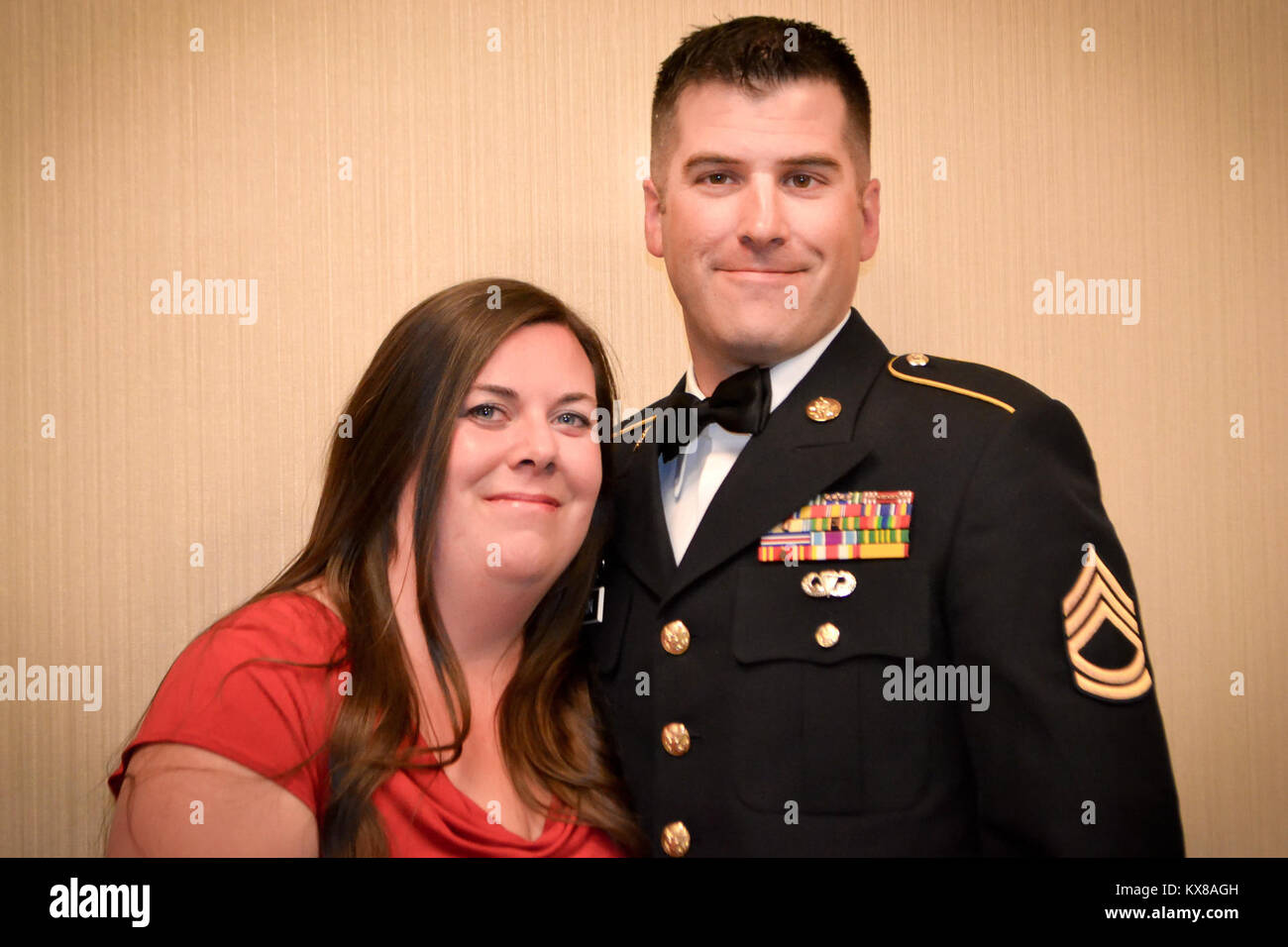 US military National Guard personnel in dress uniform with family and ...