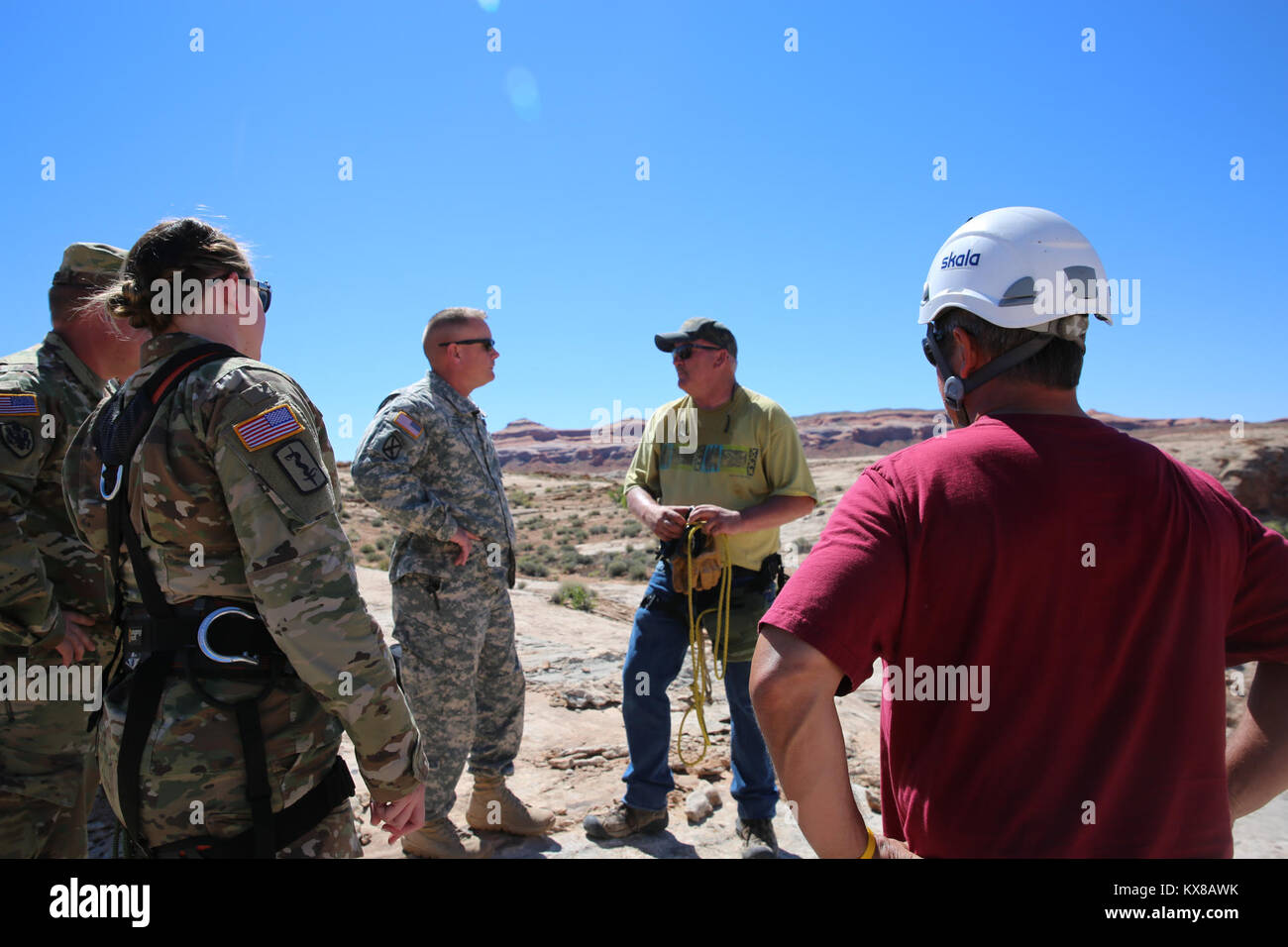 US Army National Guard rappel training in mountain canyon Stock Photo ...