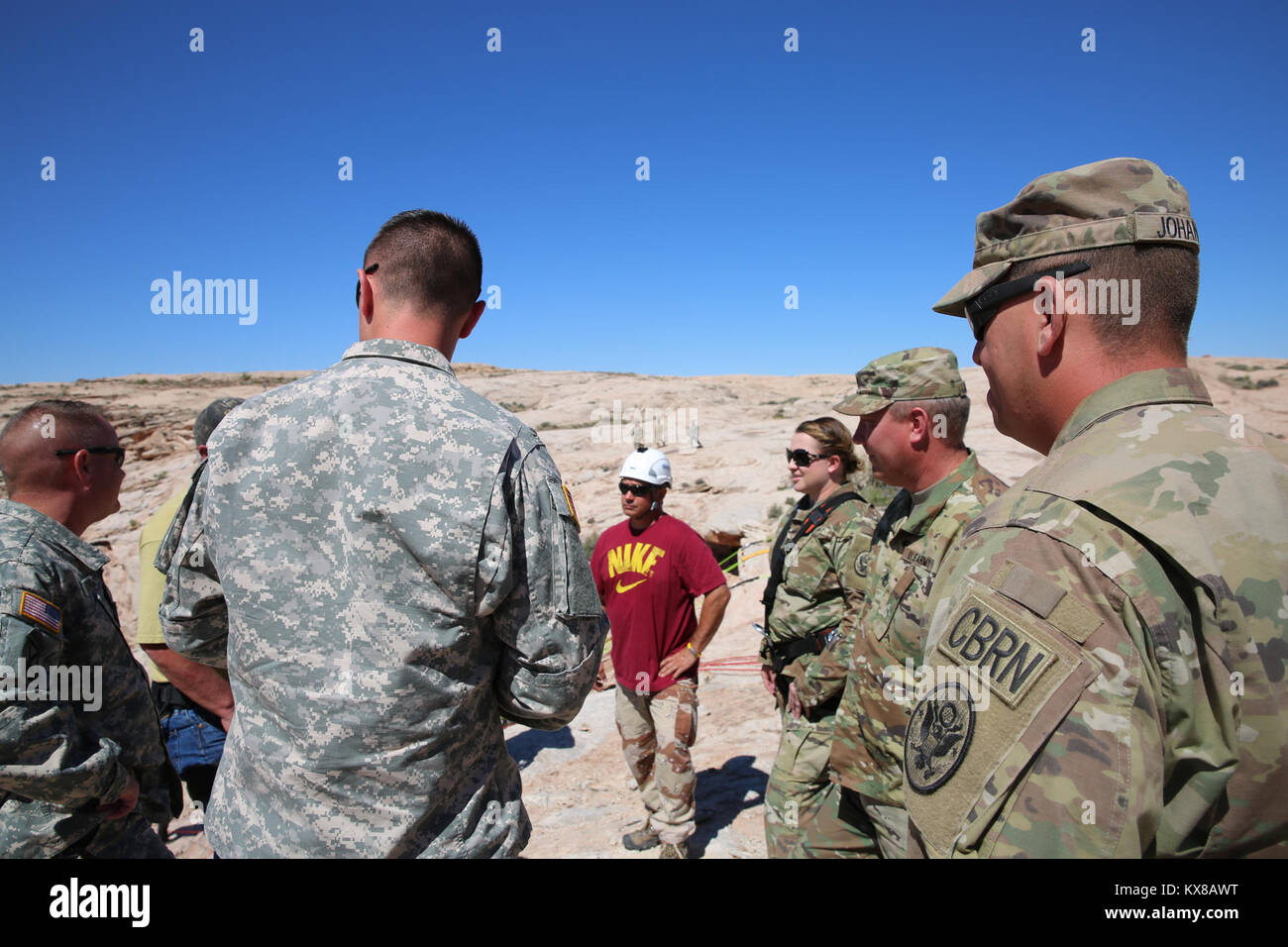 US Army National Guard rappel training in mountain canyon Stock Photo ...