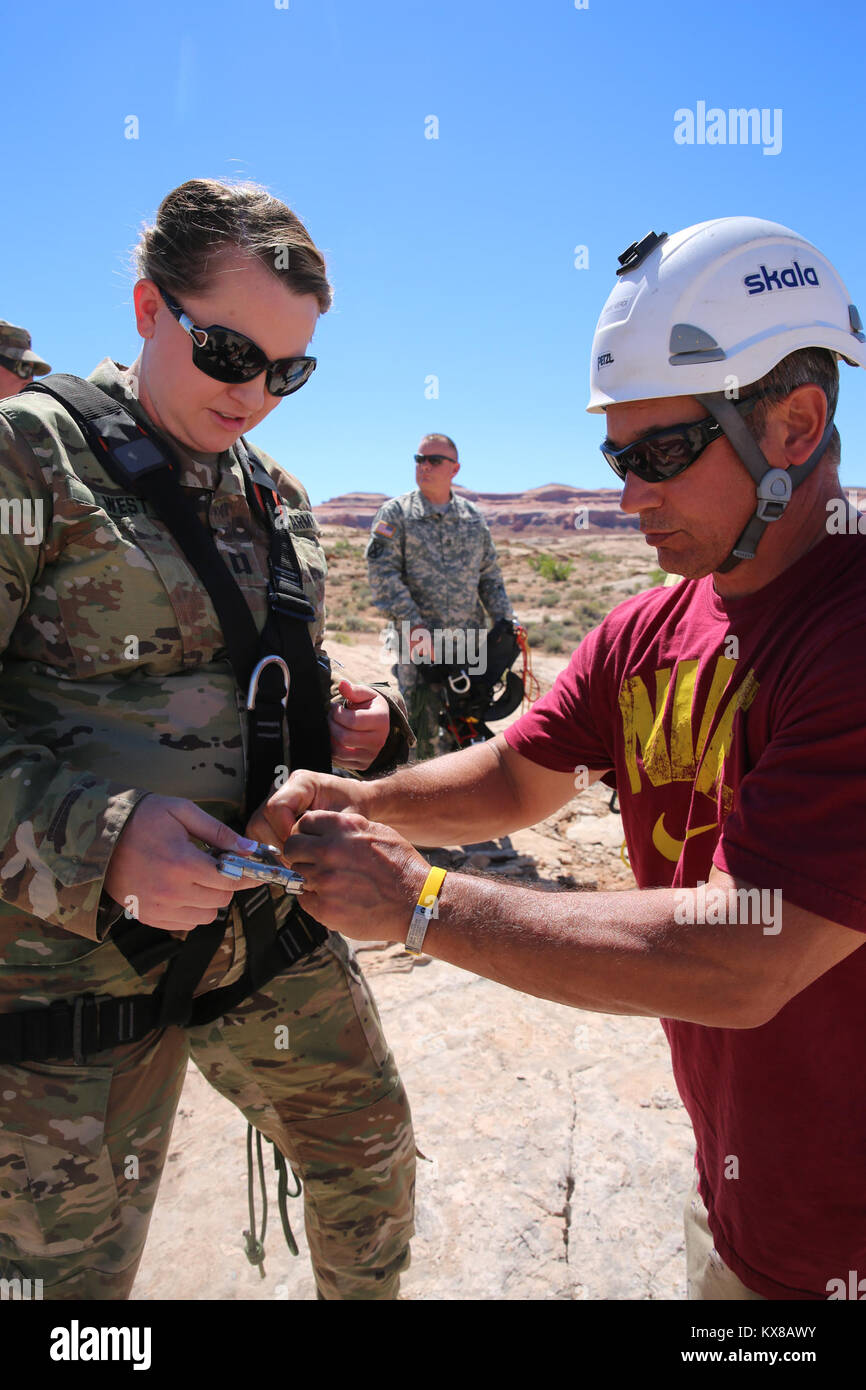 US Army National Guard rappel training in mountain canyon Stock Photo ...