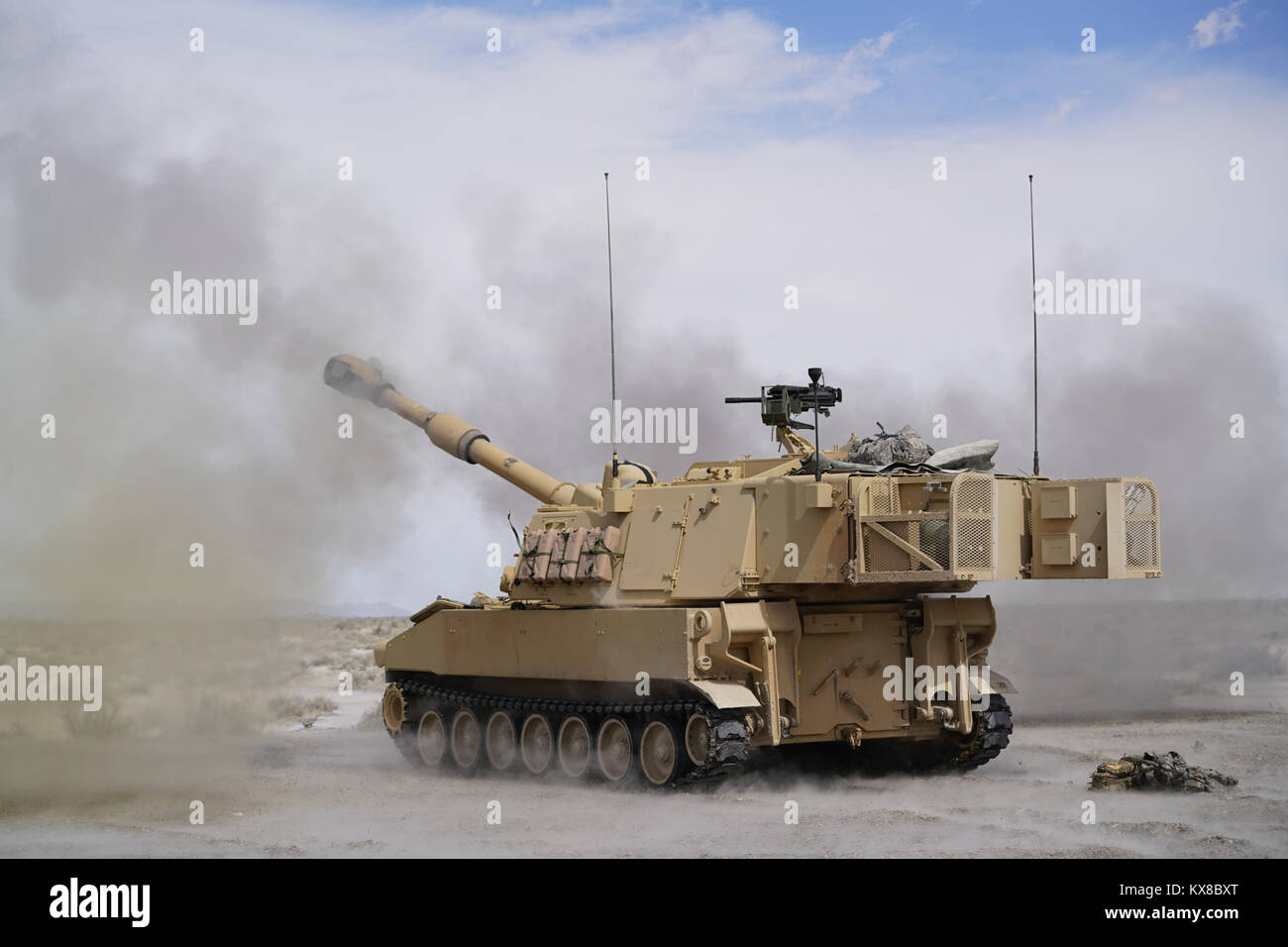 US Army National Guard military training with armored vehicle self ...