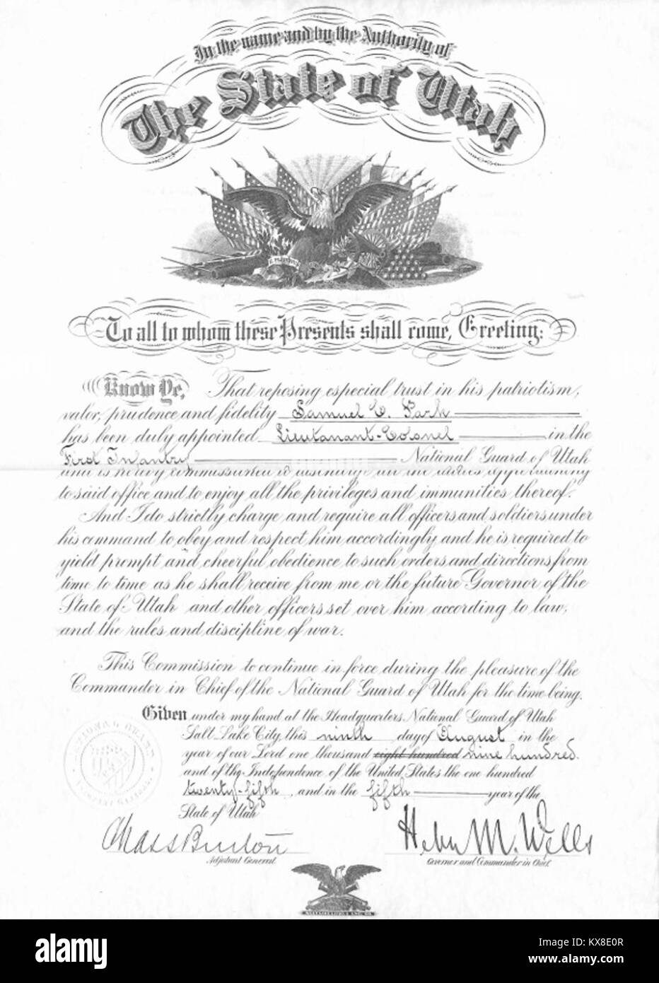 State of Utah National certificate Stock Photo - Alamy