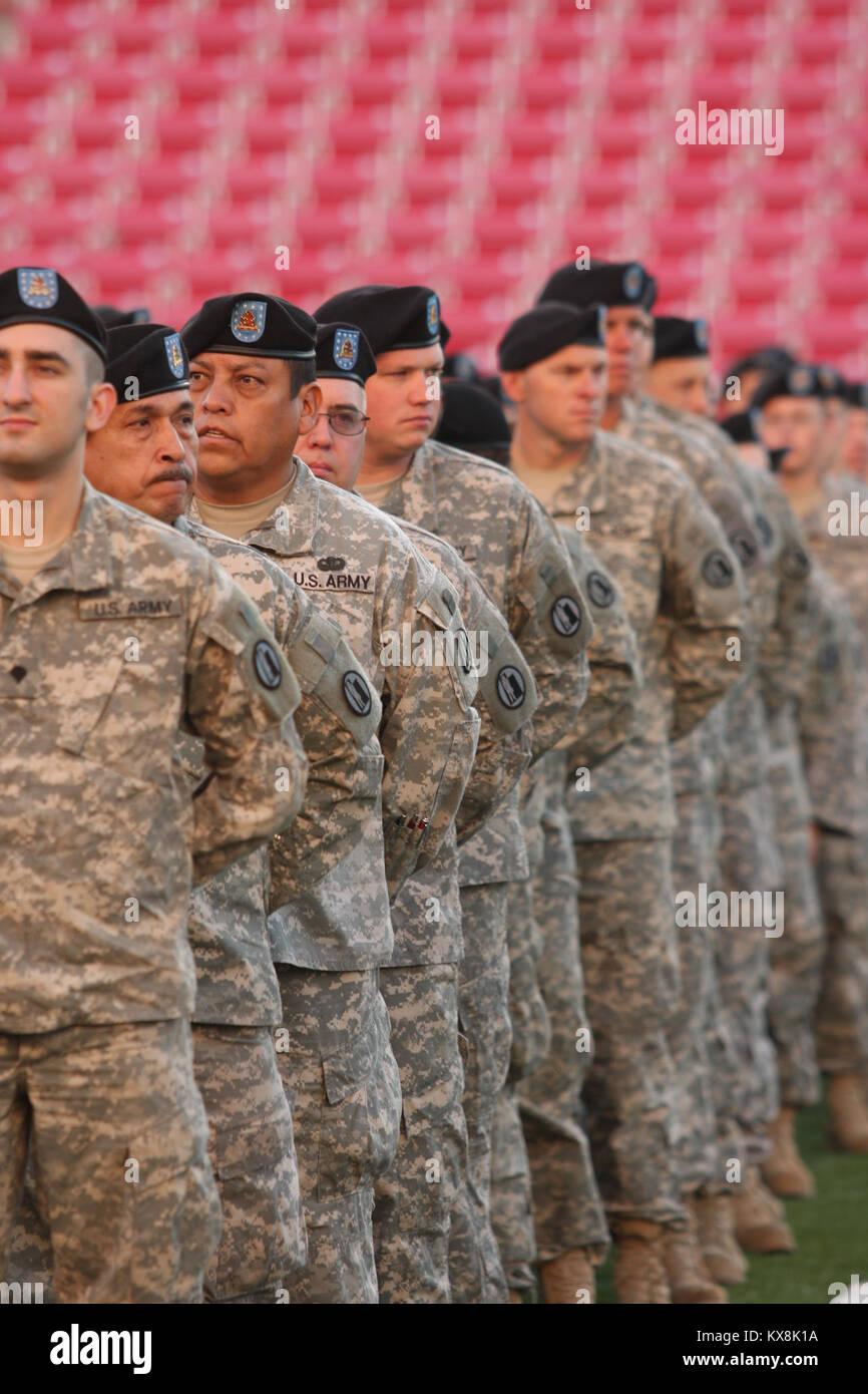US military parade with band at sports stadium Stock Photo - Alamy