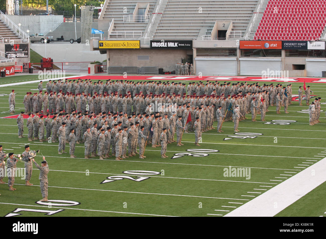 US military parade with band at sports stadium Stock Photo - Alamy