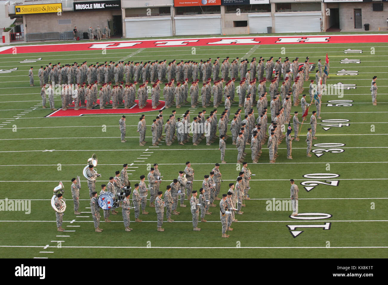 US military parade with band at sports stadium Stock Photo - Alamy