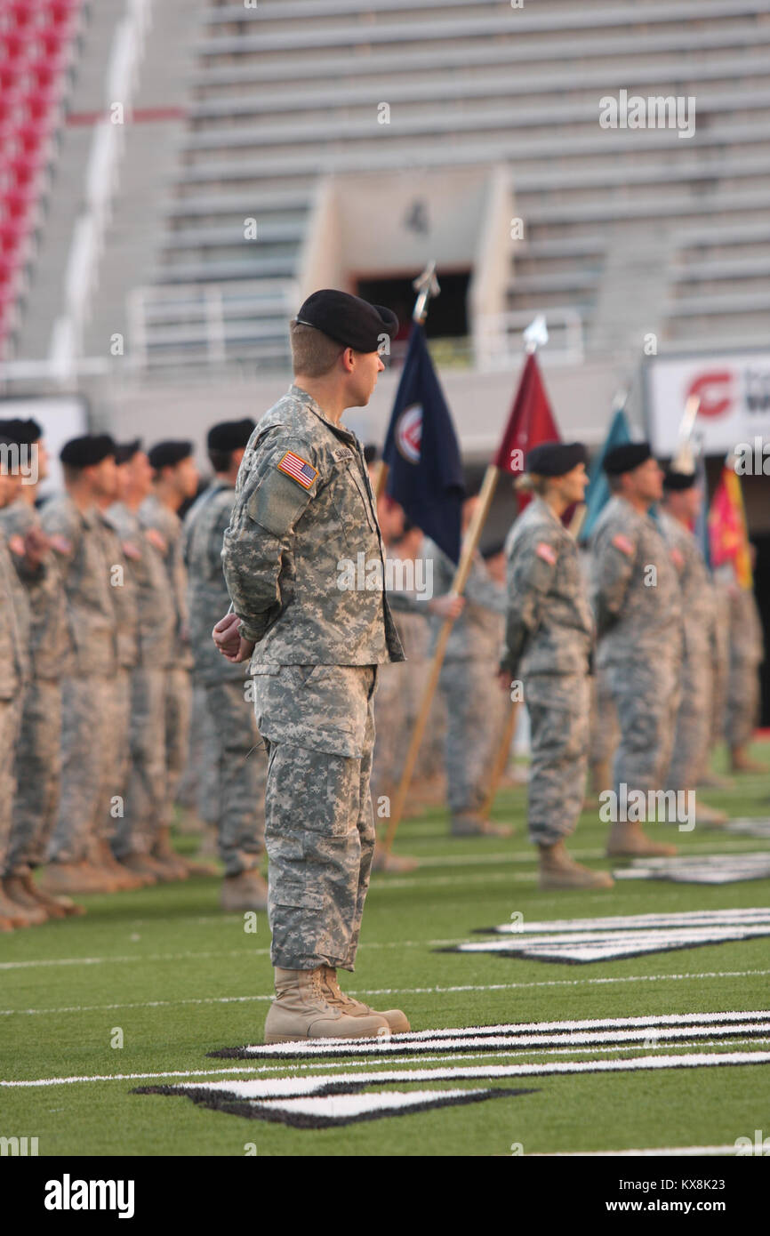 US military parade with band at sports stadium Stock Photo - Alamy