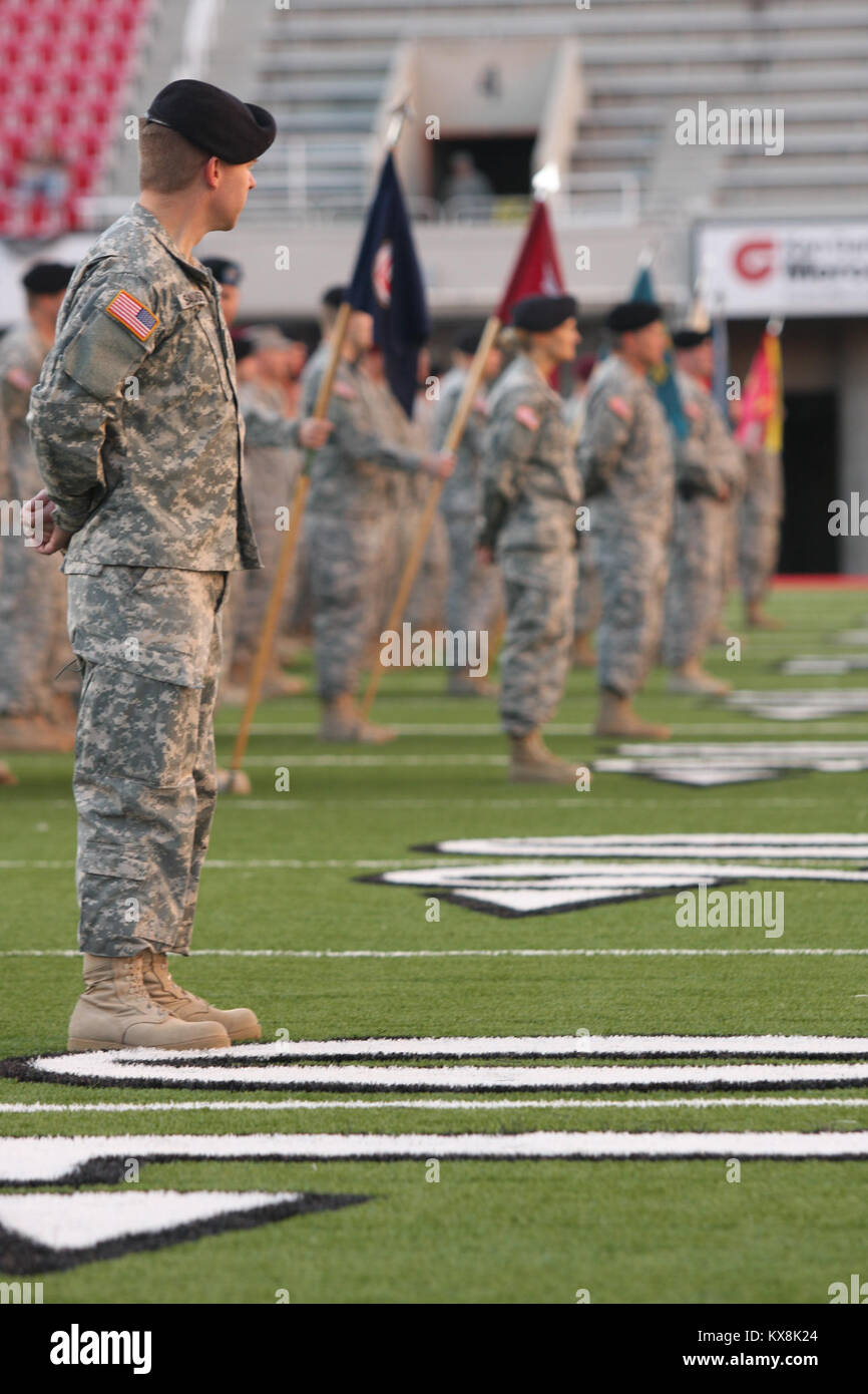 US military parade with band at sports stadium Stock Photo - Alamy