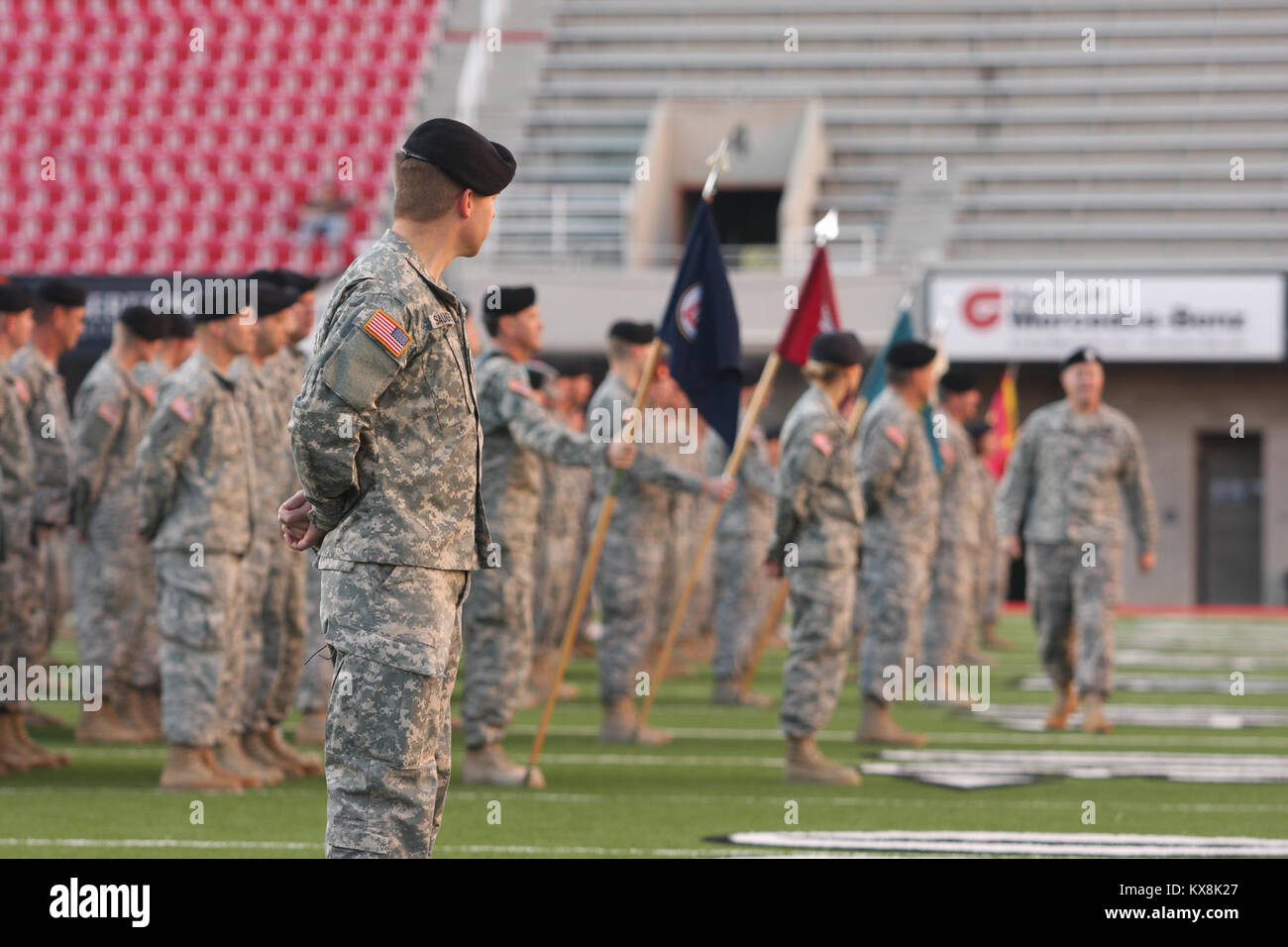 US military parade with band at sports stadium Stock Photo - Alamy