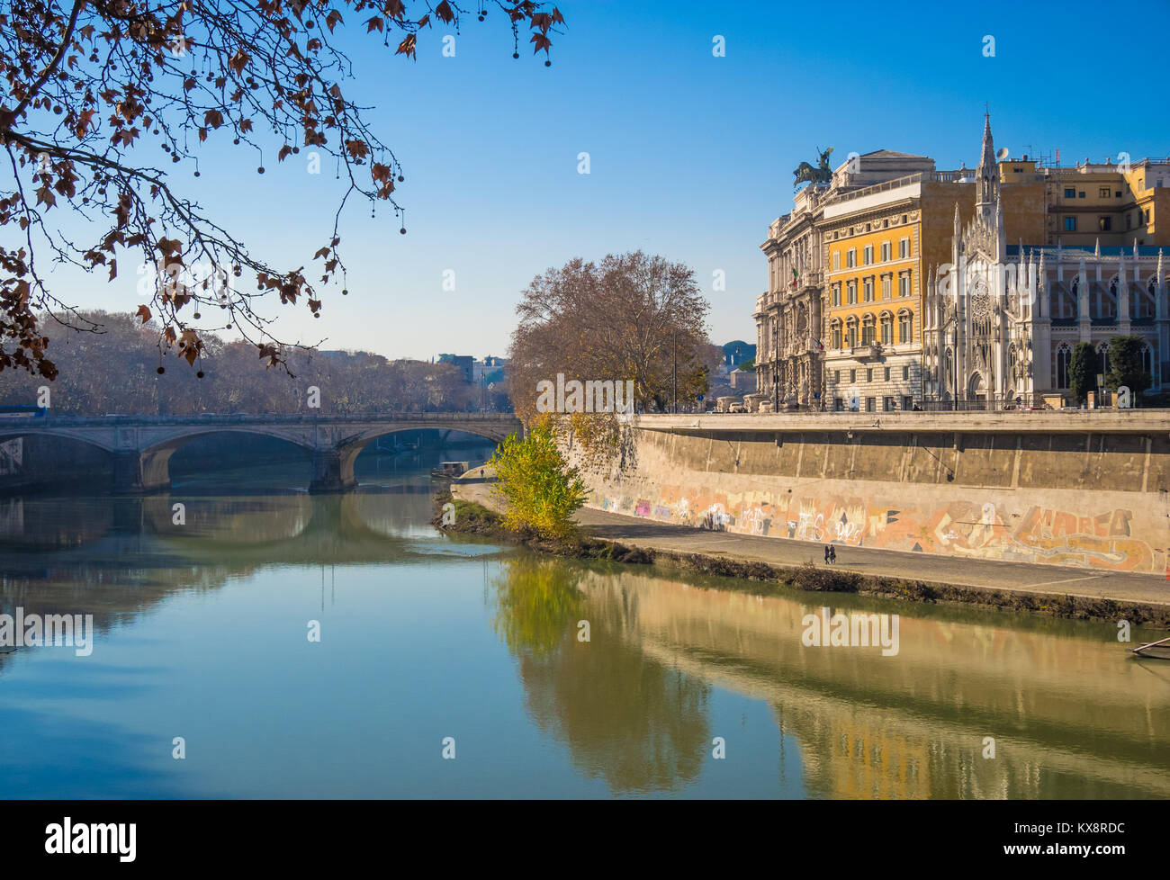 Rome (Italy) - The monumental Lungotevere with church and the Gianicolo ...
