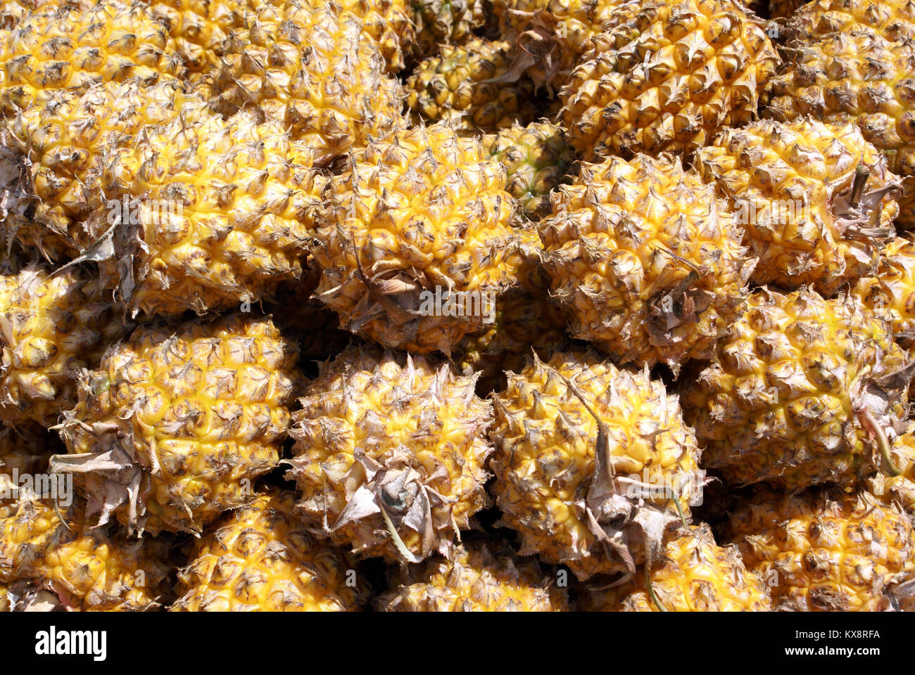 Yellow pineapple on the street stall for sale Stock Photo - Alamy