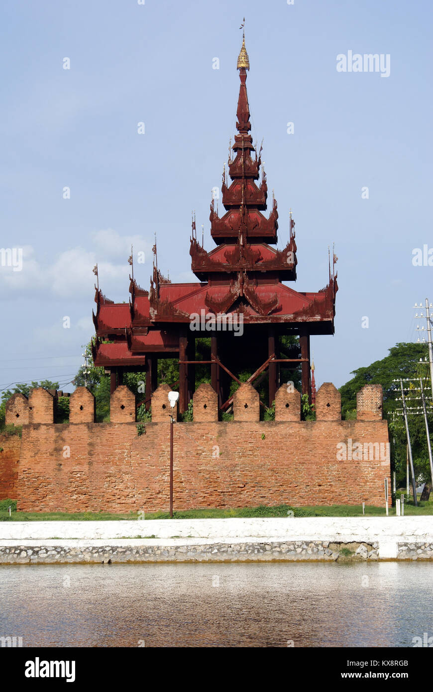 Red tower brick wall and moat, Mandalay palace in Myanmar Stock Photo ...