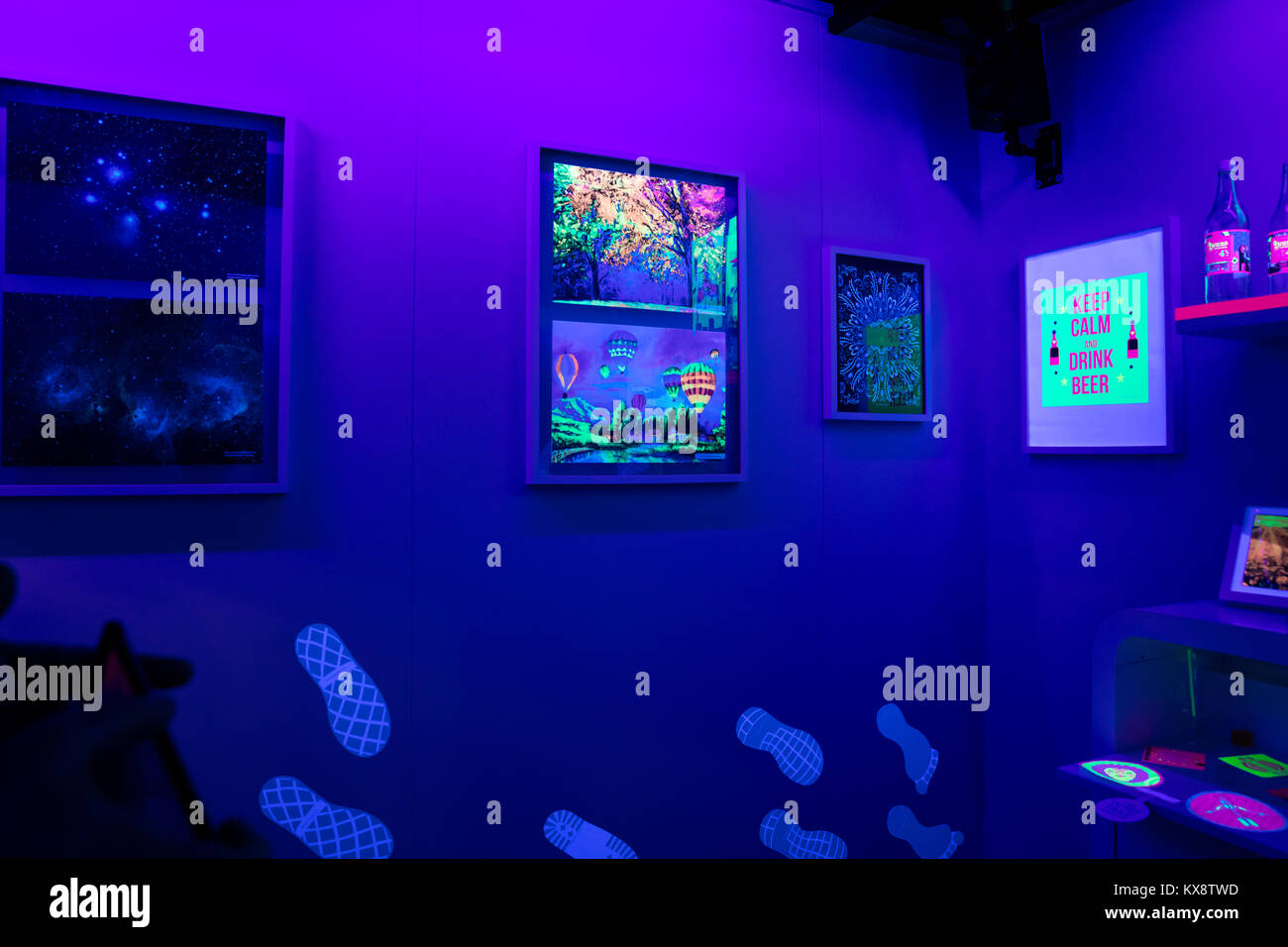 Examples of print fluorescent colors, neon room exhibition hall, HP, at ...