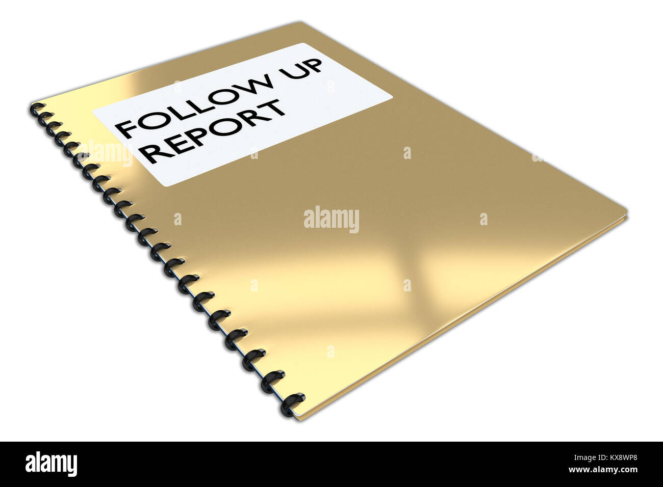 3D illustration of FOLLOW UP REPORT script on a booklet, isolated on ...