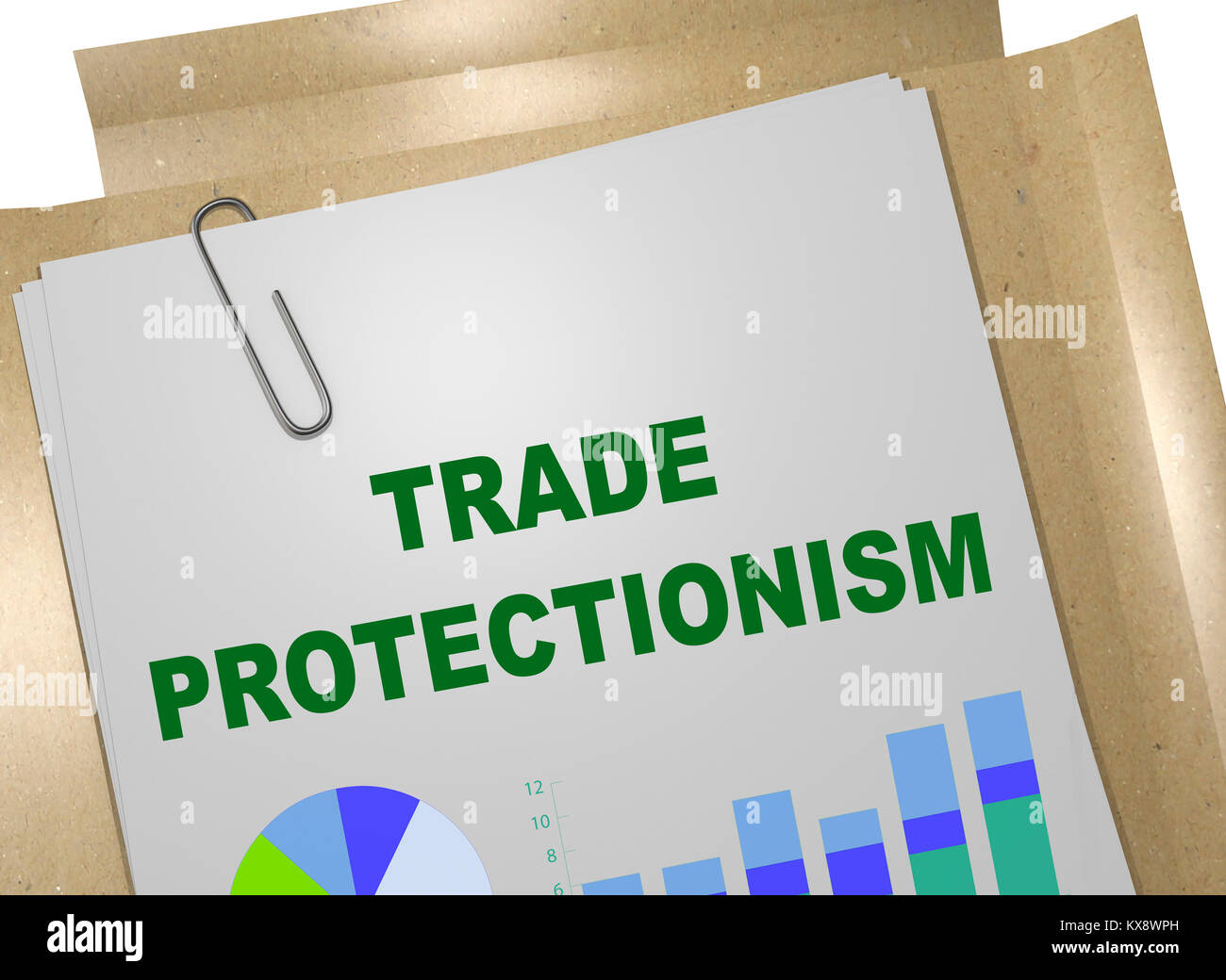 3D illustration of TRADE PROTECTIONISM title on business document Stock ...