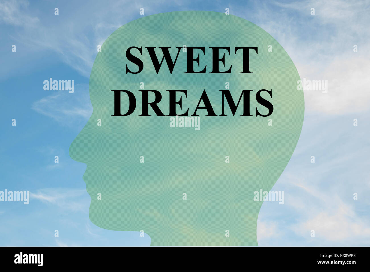 Render illustration of SWEET DREAMS title on head silhouette, with ...