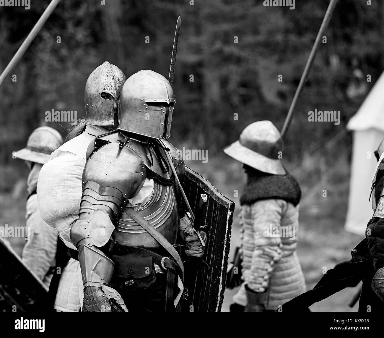 Knight in armor. Medieval battle (historical reconstruction Stock Photo ...