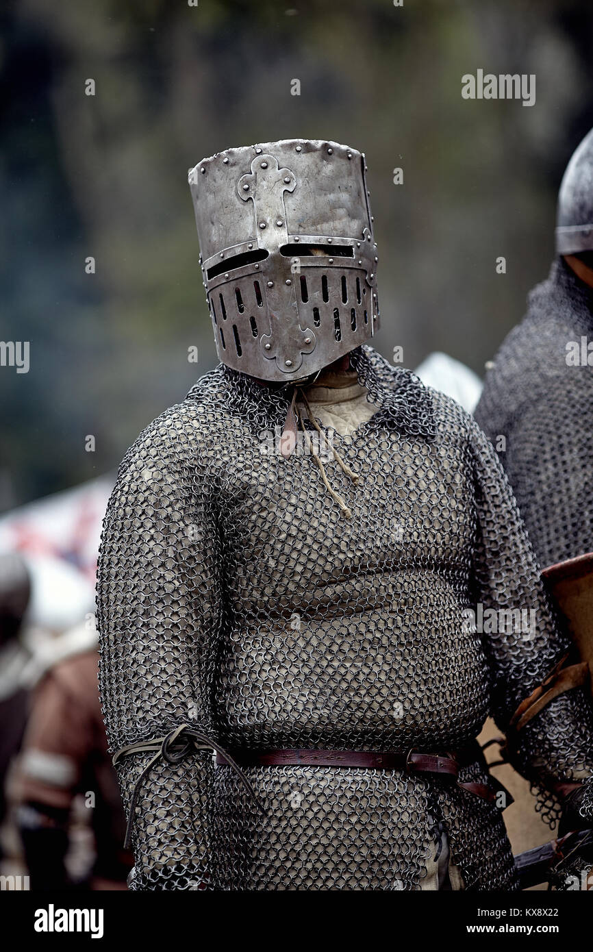 Knight in armor. Medieval battle (historical reconstruction Stock Photo ...