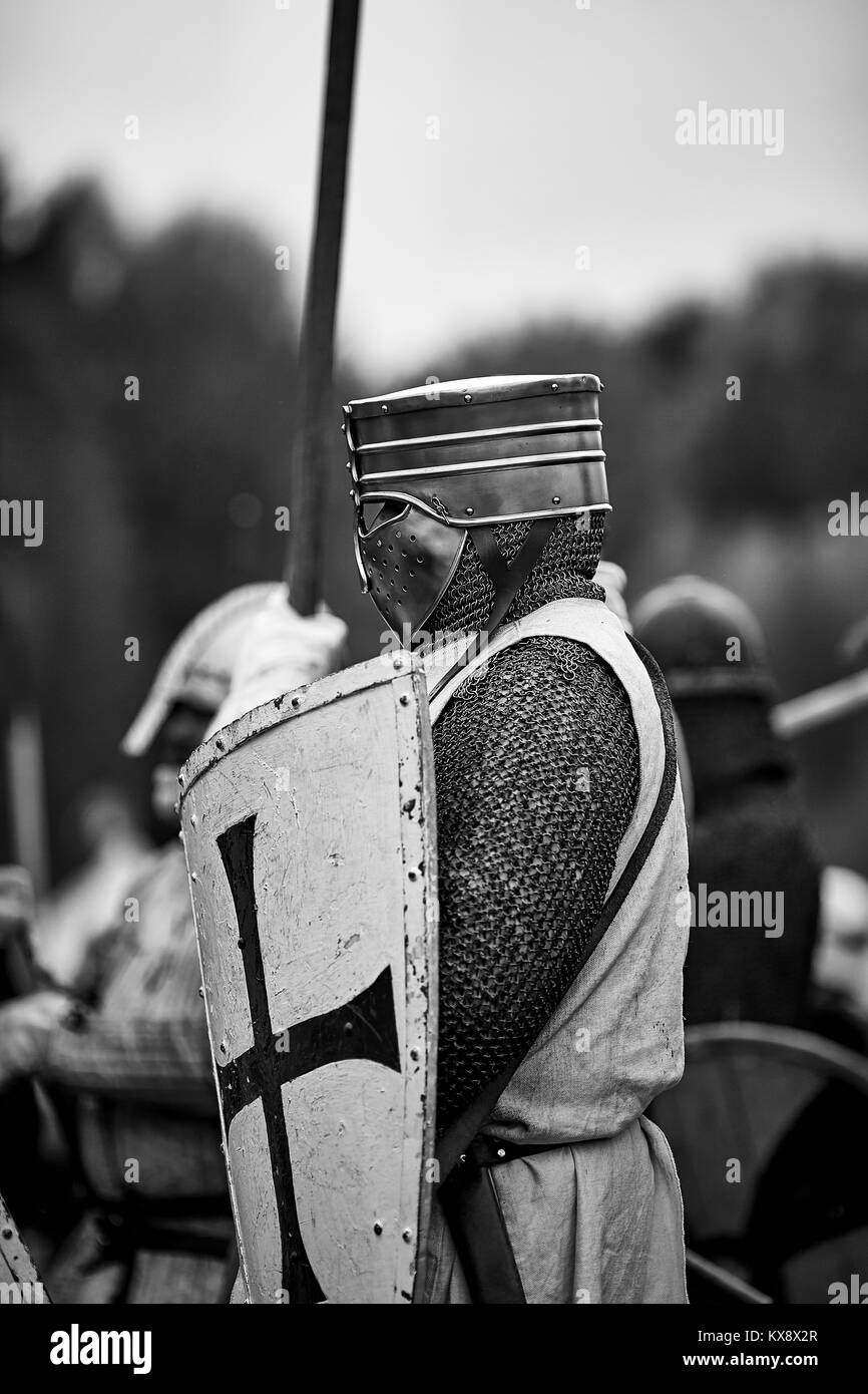 Knight in armor. Medieval battle (historical reconstruction Stock Photo ...