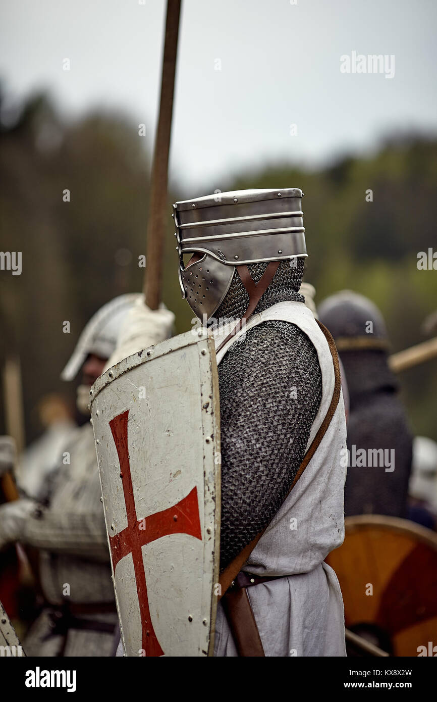 Knight in armor. Medieval battle (historical reconstruction Stock Photo ...