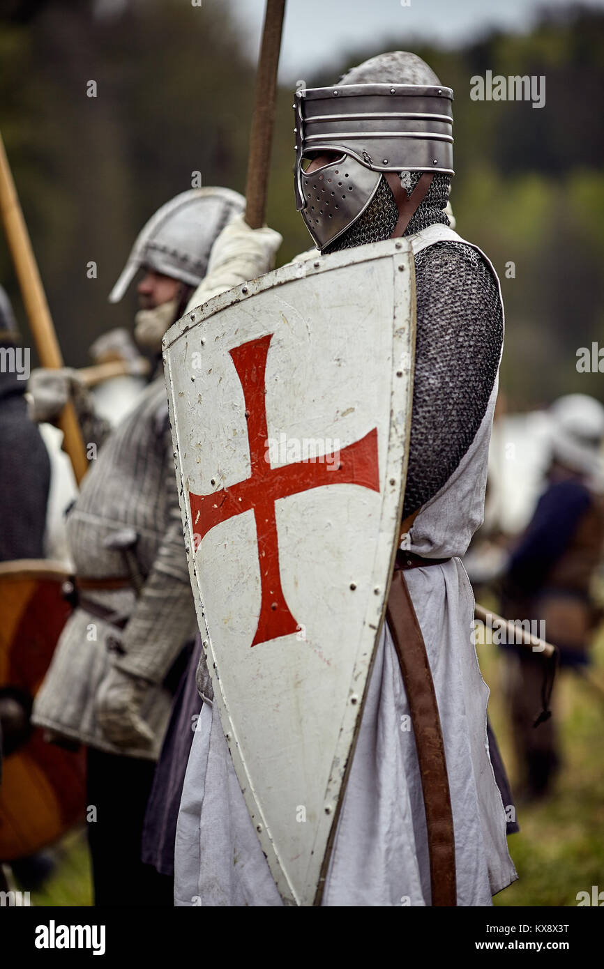 Knight in armor. Medieval battle (historical reconstruction Stock Photo ...
