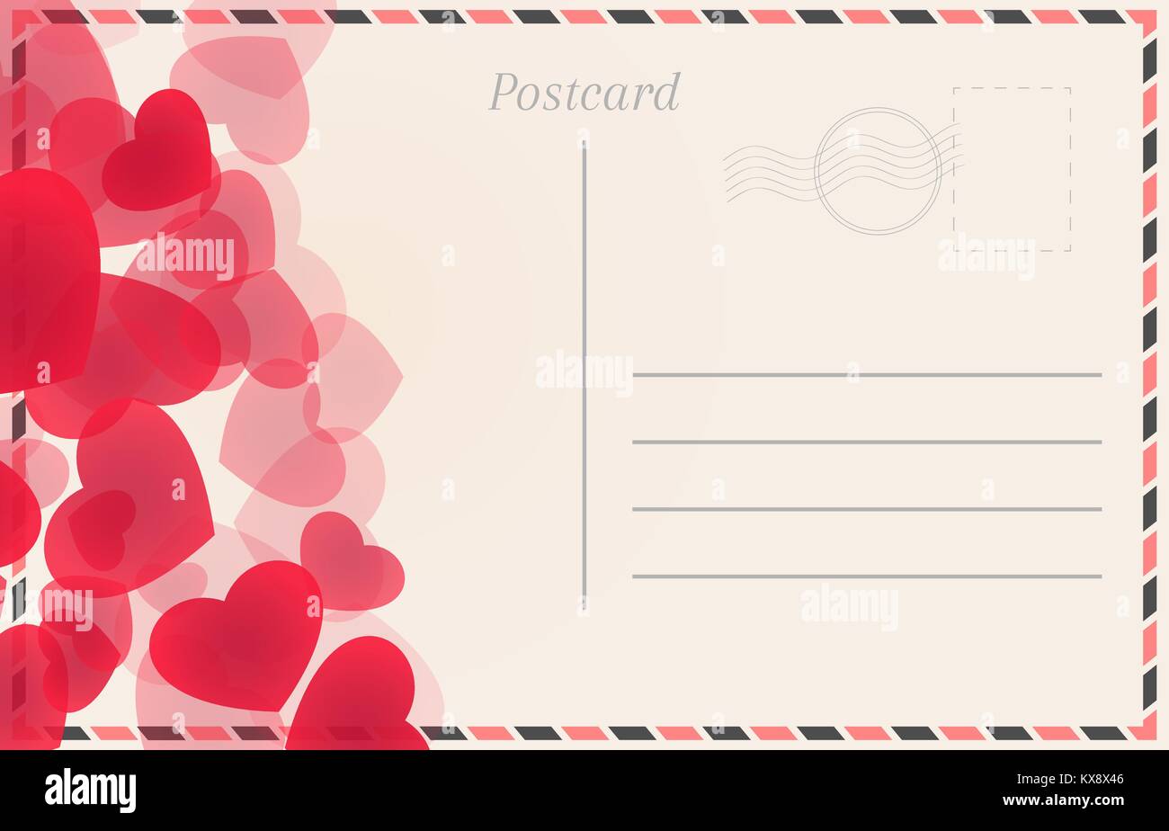 Festive postcard design. Postal card with red hearts Stock Vector Image ...