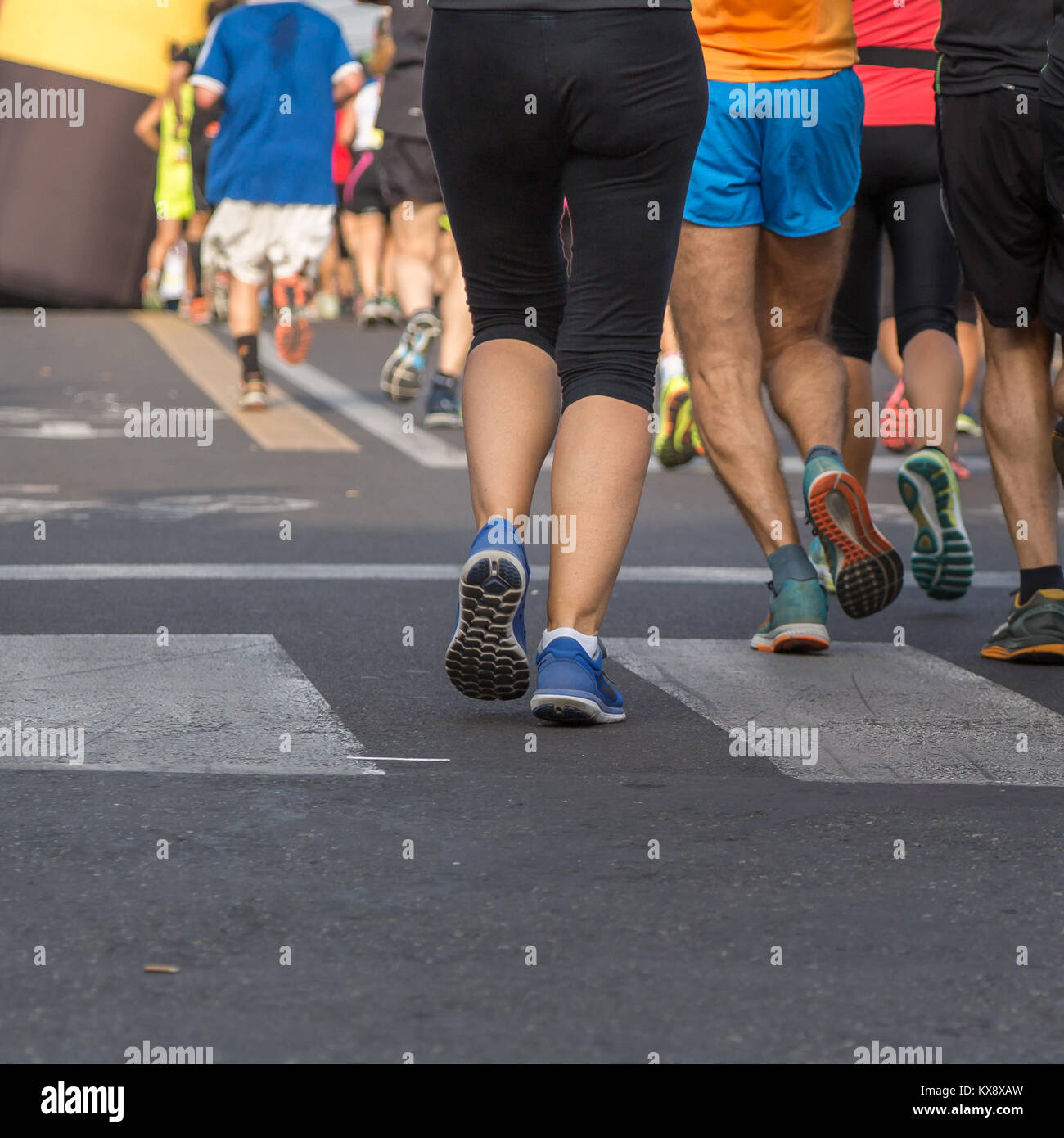 International Marathon Running Race, People Feet on City Road Stock ...