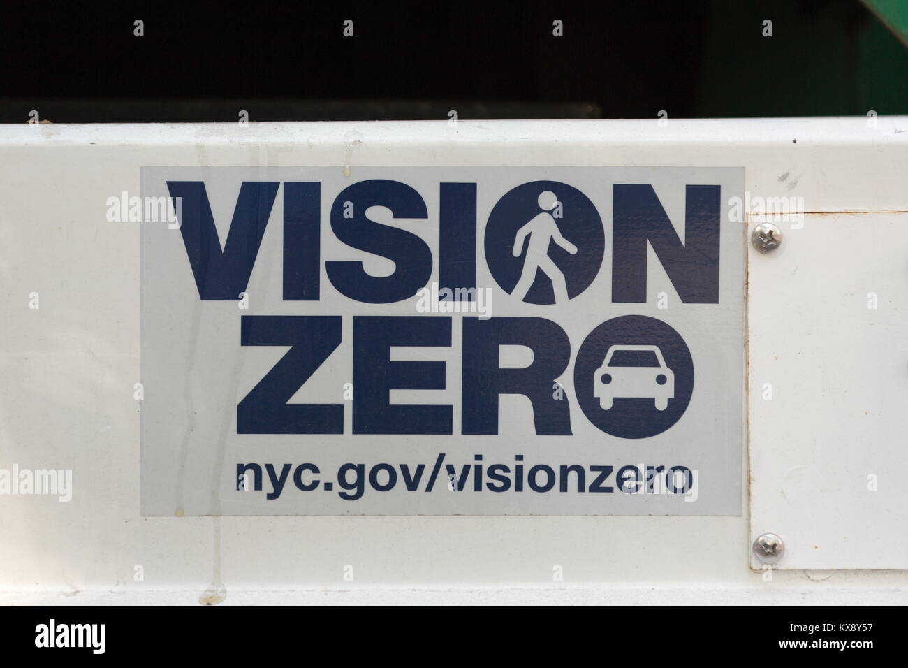 "Vision Zero" sign on the side of a garbage truck in New York, New York ...