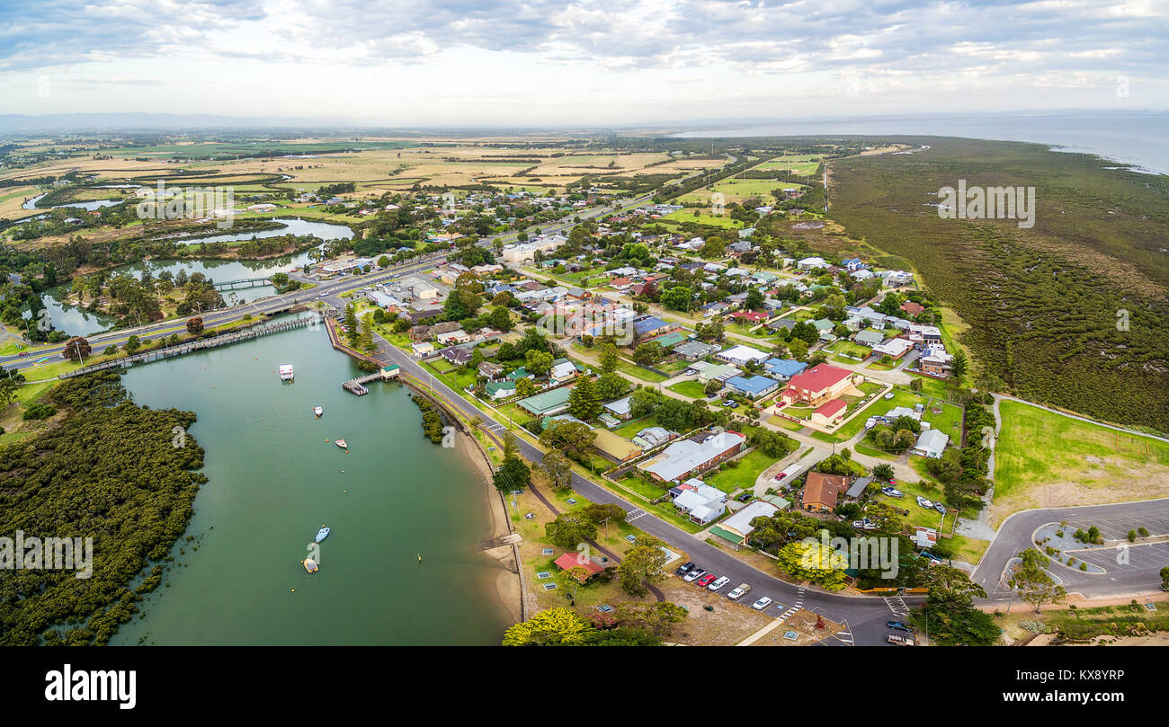 Aerial panorama of small coastal town in Australia Stock Photo - Alamy