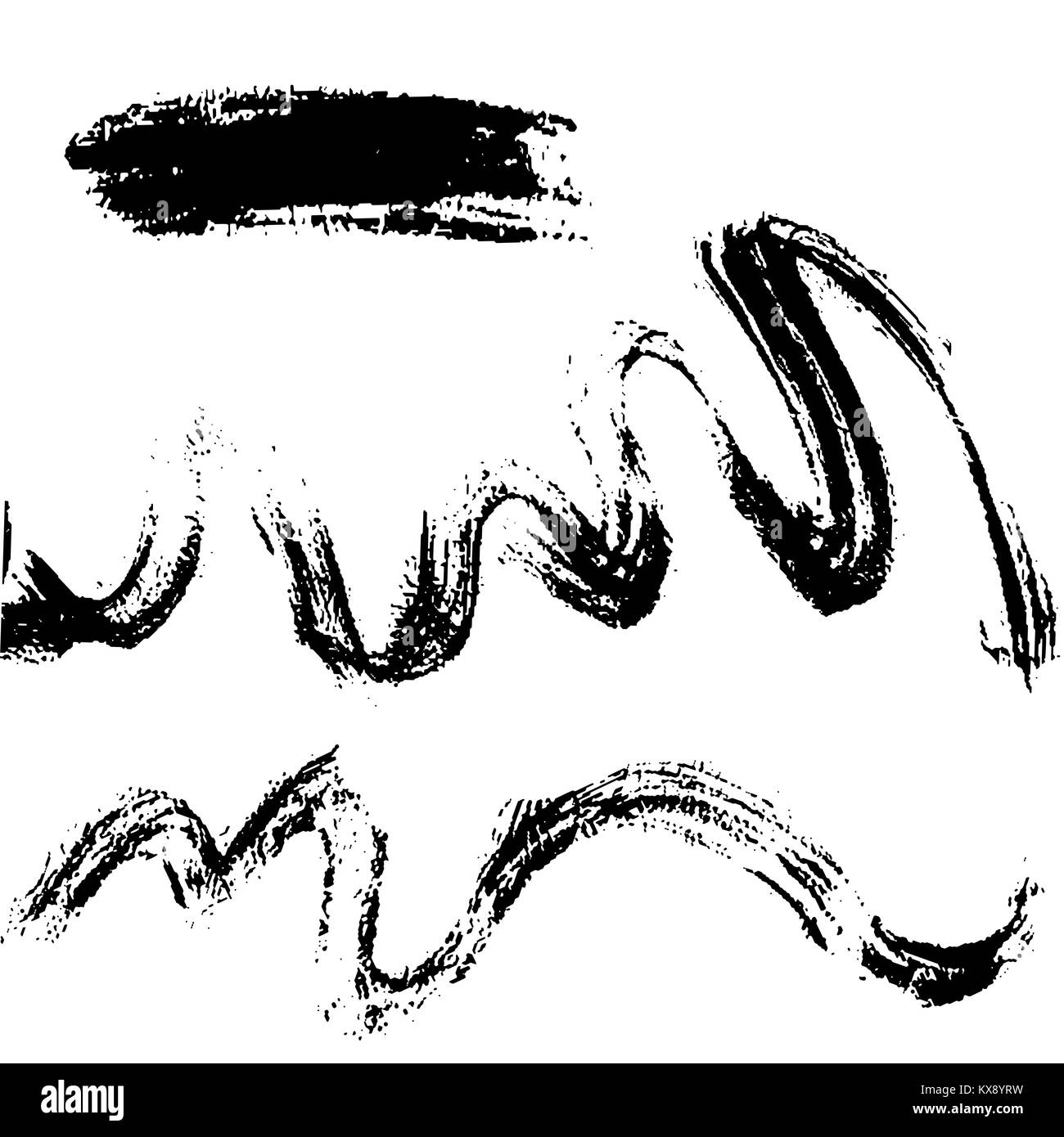 Grunge ink brush strokes. Freehand wave black brushes set. Handdrawn ...