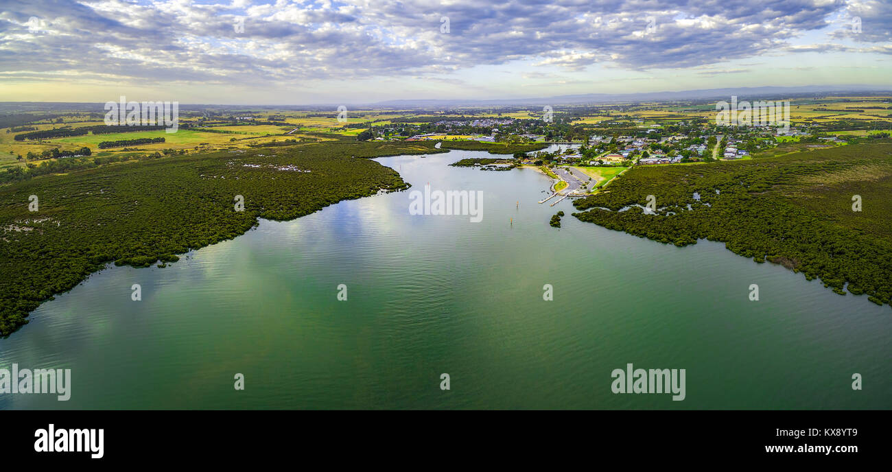 Beautiful aerial panorama of ocean inlet and mangroves in rural area in ...