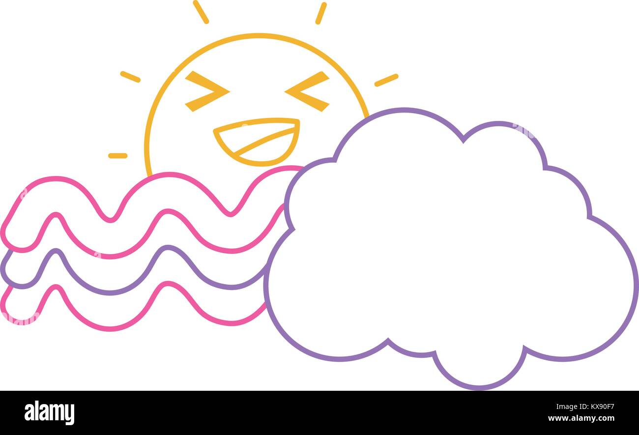 color line happy sun with cloud and rainbow weather Stock Vector Image ...