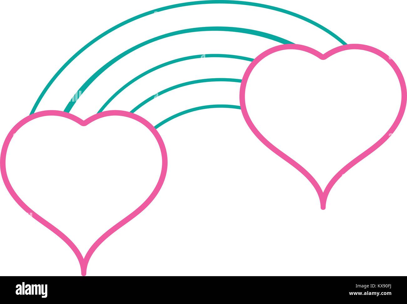 color line bright rainbow with clouds in heart shapes Stock Vector ...