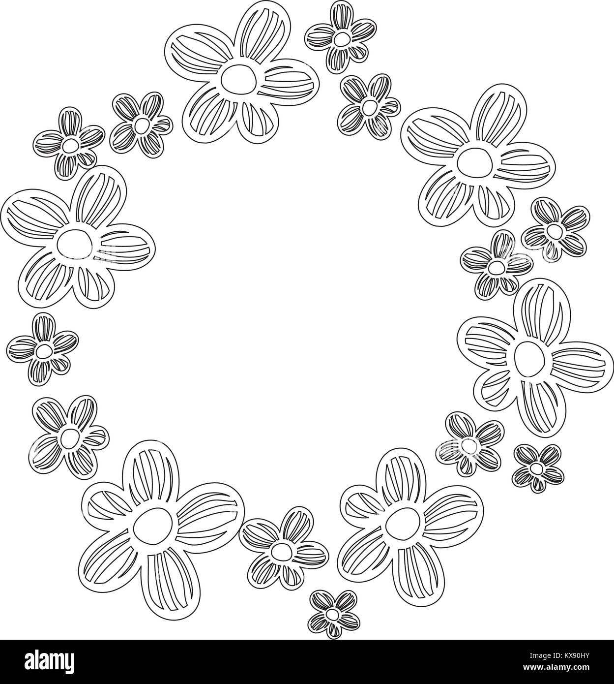line circle rustic flowers with petals decoration Stock Vector Image ...