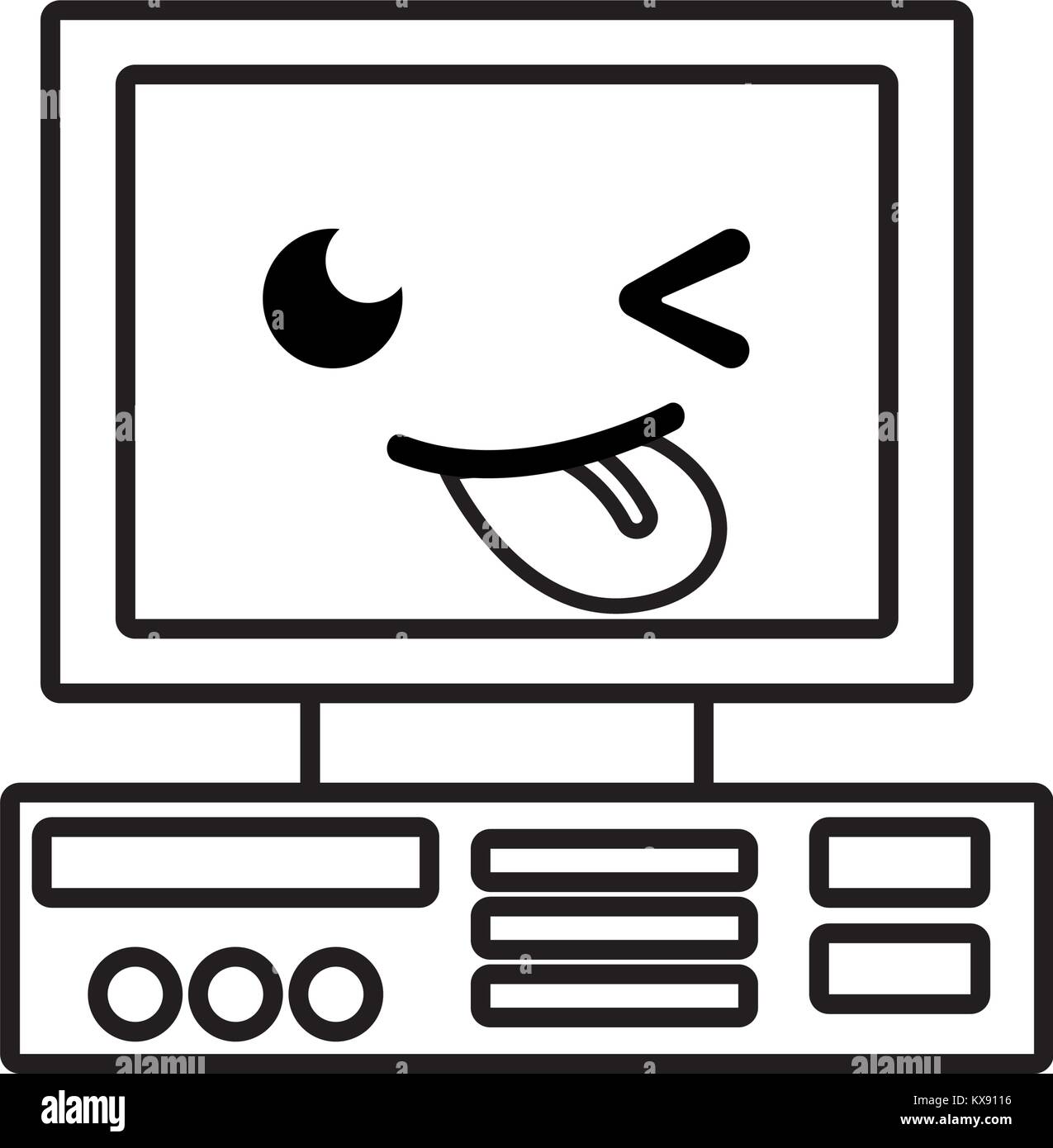 line funny and cute computer technology kawaii Stock Vector Image & Art ...