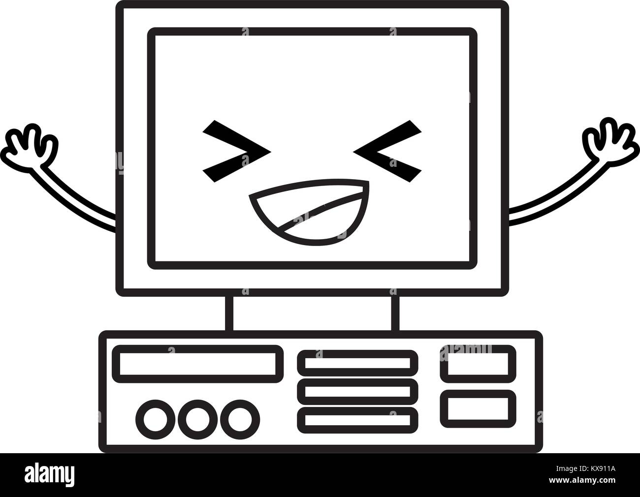 line happy computer technology kawaii with arms Stock Vector Image ...